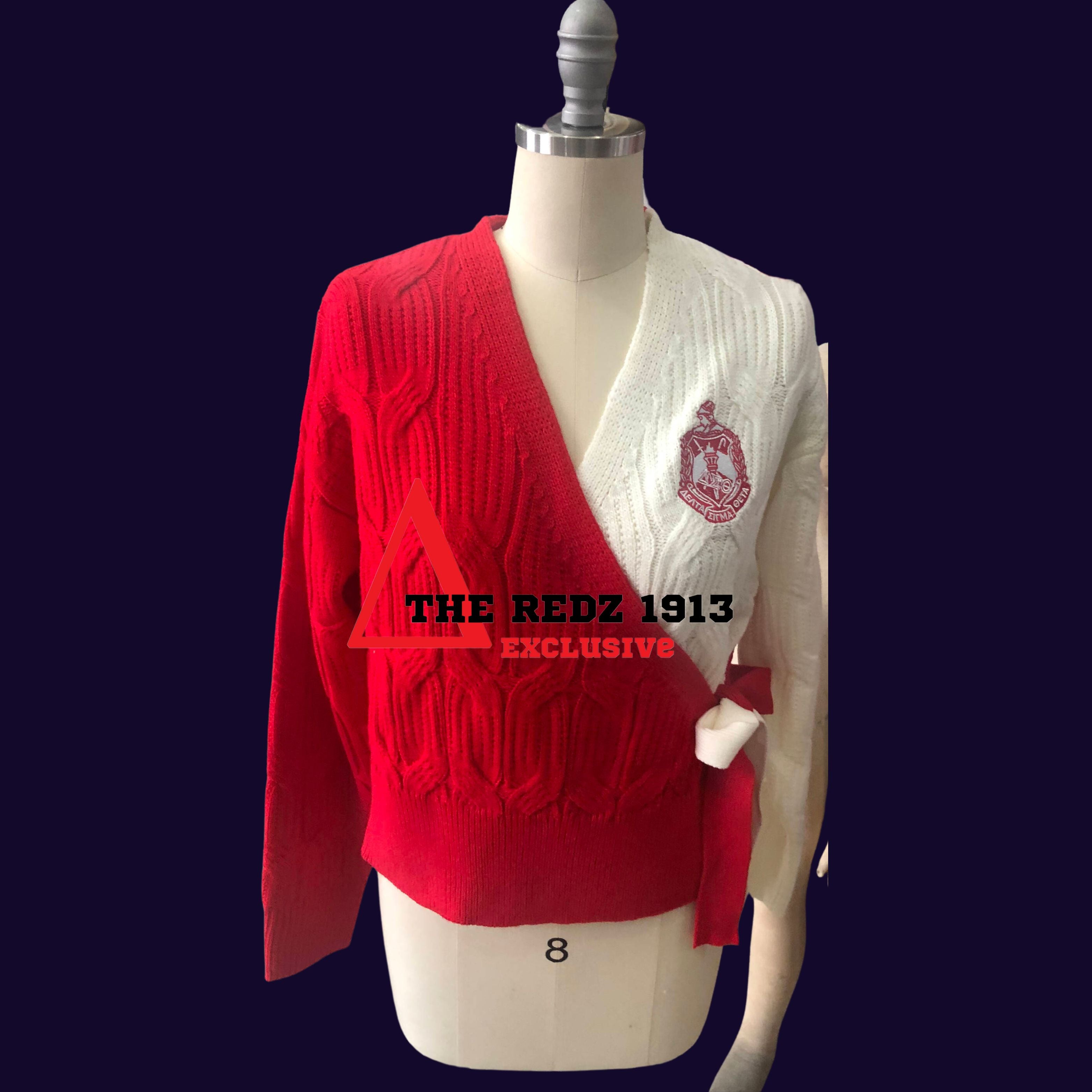 Delta Sigma Theta Two-Color Wrap Sweater with Delta Crest | One Tough Chick
